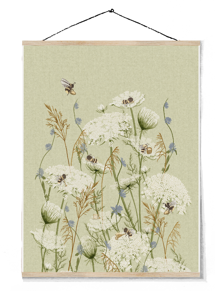 Bee on Wild Flowers Sage Green Art Print – At the Cottage Studio